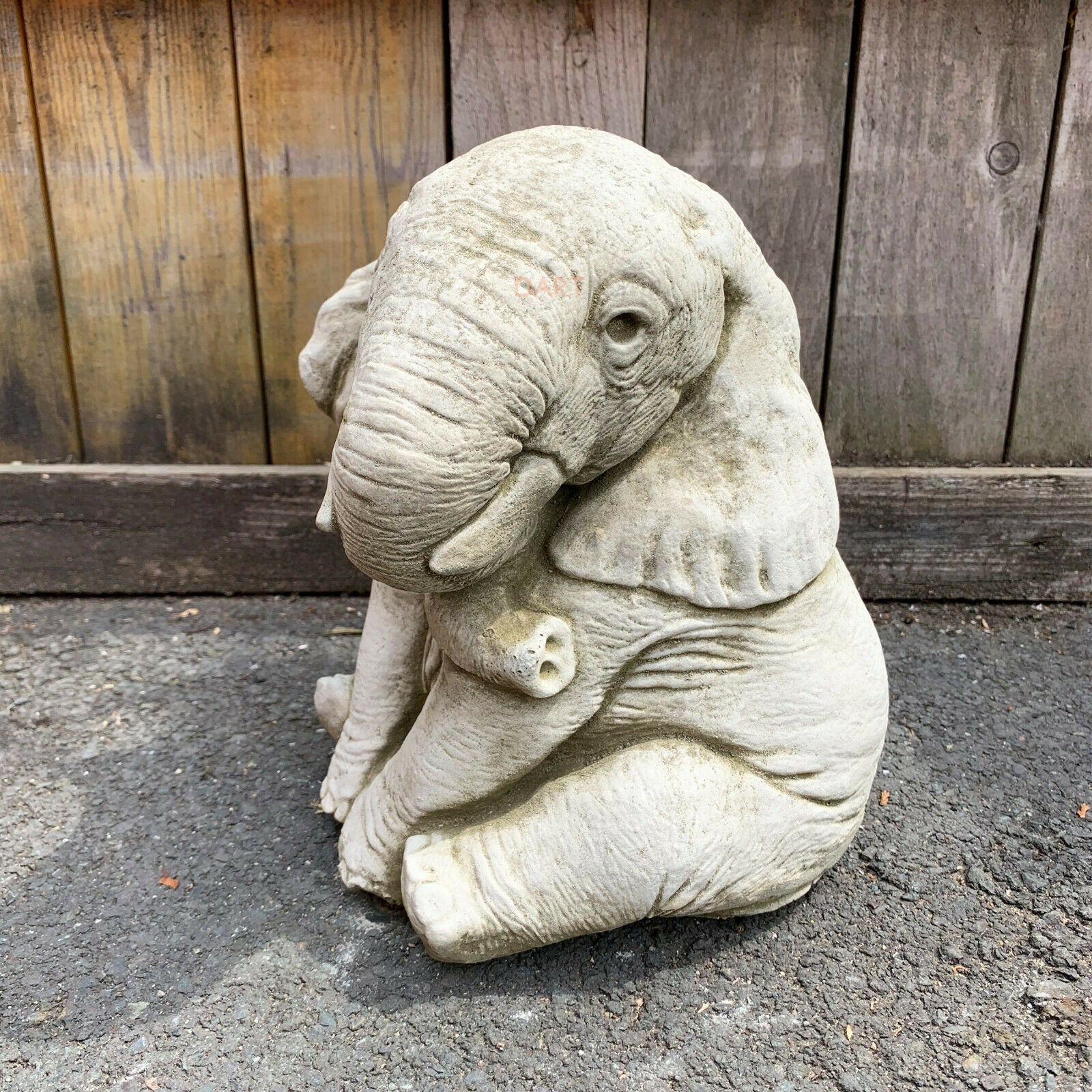 Stone Sitting African Elephant Trunk Down Garden Sculpture 6kg
