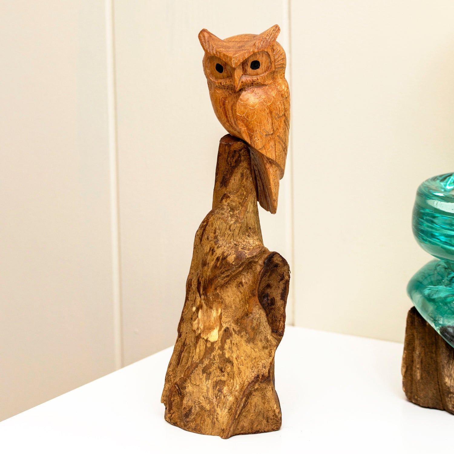 Darthome Teak Root Perched Tawny Owl Sculpture 10x16x10cm