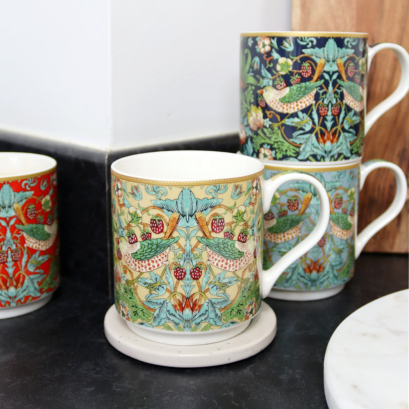 Darthome William Morris Strawberry Thief Stacking Mugs Set Of 4 ...