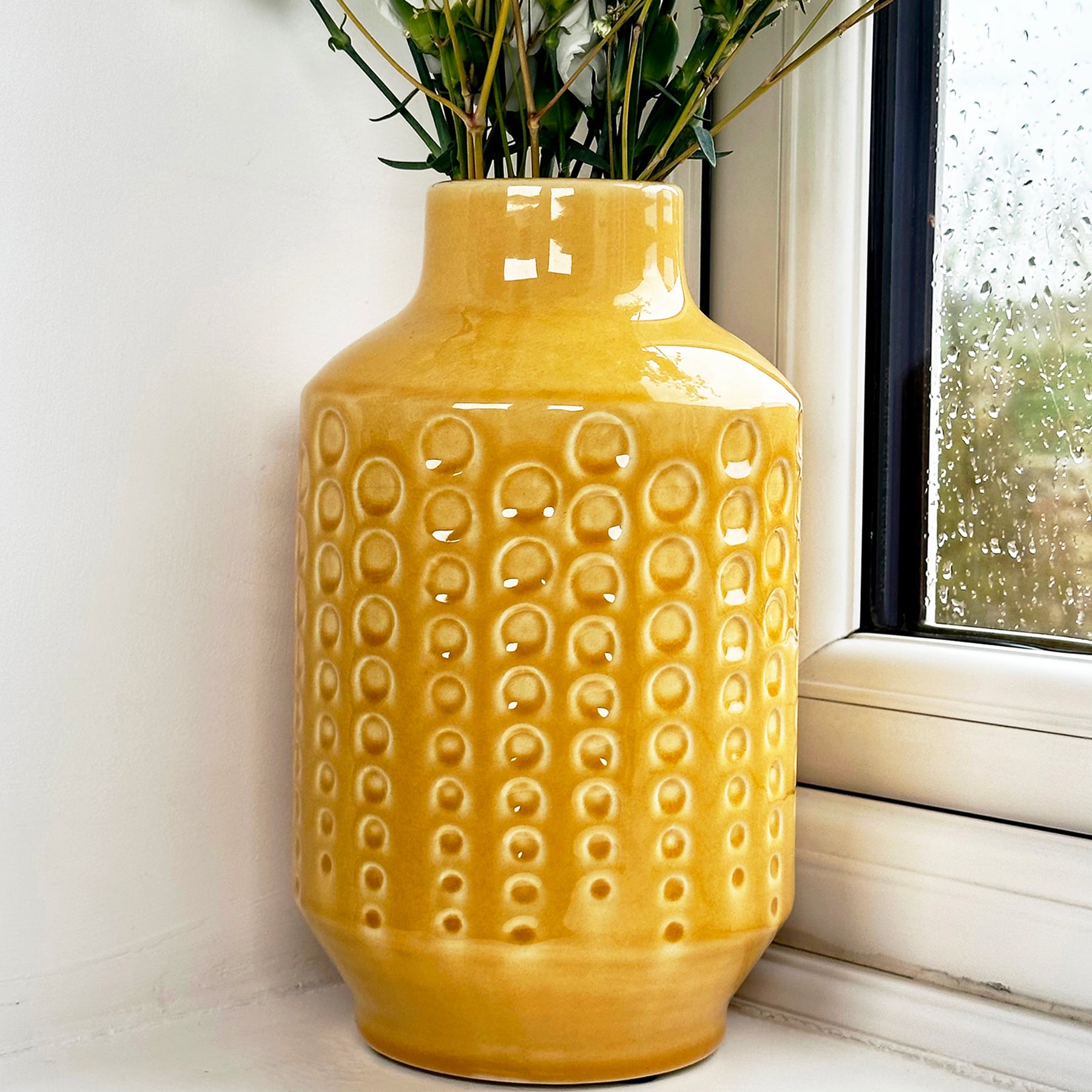 Darthome Mustard Round Indented Ceramic Vase 14x24x14cm – Darthome Limited